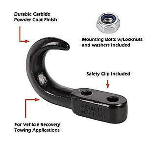 XSTRAP STANDARD 2PK Universal Recovery Tow Hooks 10000LBS Black Forged Tow Hooks Compatible with Jeep Ford Dodge Chevy Chevrolet GMC Toyota Pickup Truck