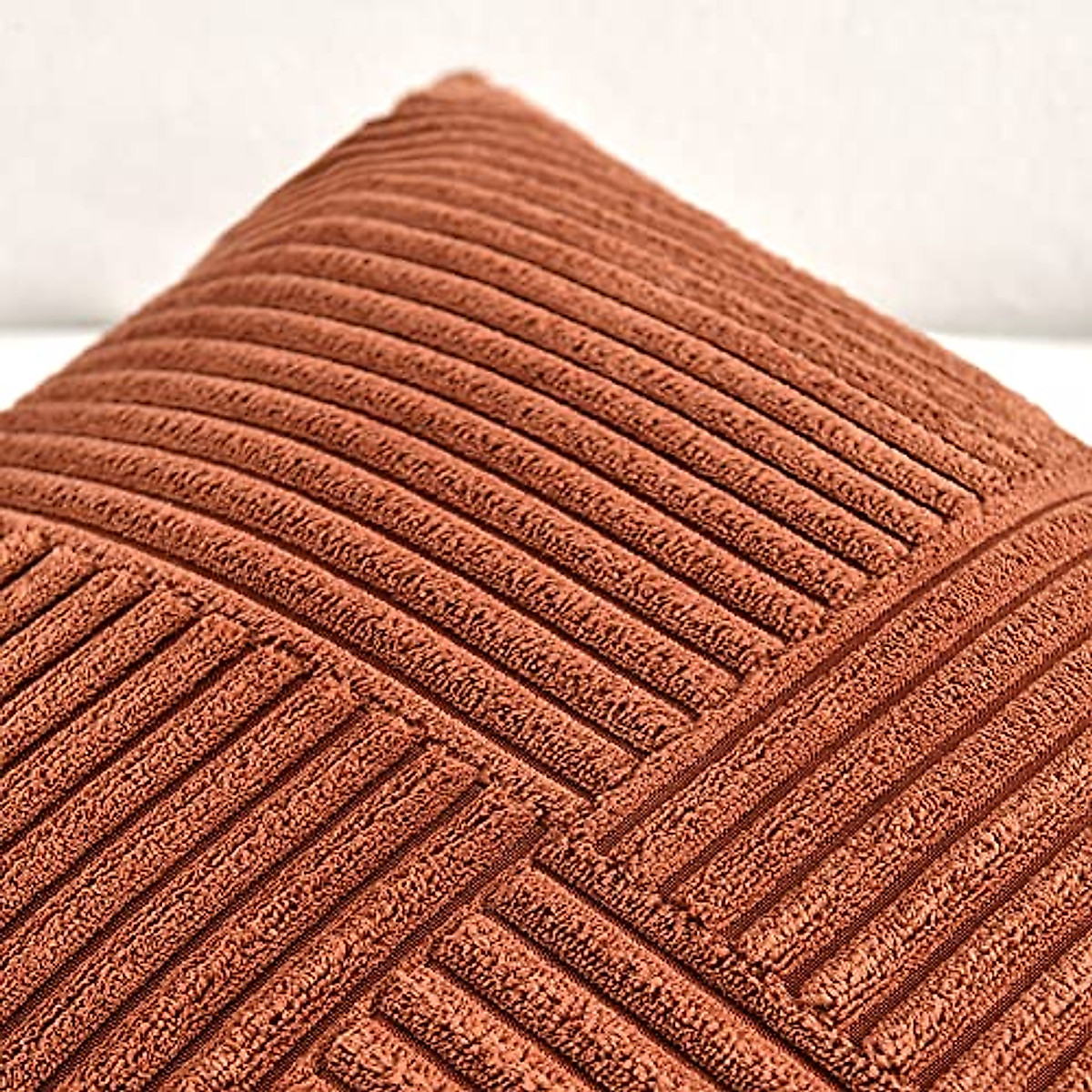 Fancy Homi Rust Boho Decorative Throw Pillow Covers 18x18 Inch for Living Room Couch Bed, Farmhouse Home Decor, Soft Corss Corduroy Patchwork Textured Terracotta Accent Cushion Case 45x45 cm