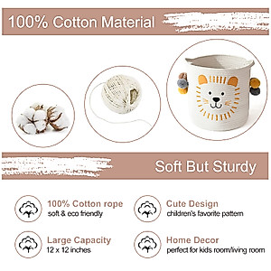 INough Toy Storage Baskets Cute Laundry Basket with Handles Dog Toy Storage Basket Durable Large Cotton Rope Storage Bins Home Organizer Solution for Office, Bedroom, Closet, Toys & Laundry (Lion)