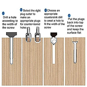YEEZUGO 23-Pack Woodworking Chamfer Countersink Drill Bit, 6pcs 1/4" Hex 5 Flute 90 Degree Countersink Drill Bits, 7pcs Three Pointed Countersink Drill Bit, 8PCS Wood Plug Cutter, and Automatic