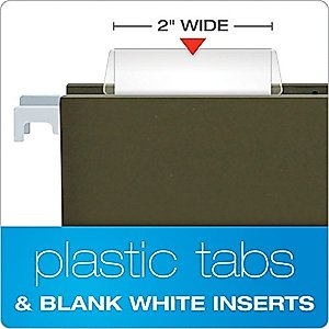 Pendaflex Insertable Plastic Tabs Hanging Folder Tabs, 2", Clear, 25 Tabs and Inserts per Pack (42)