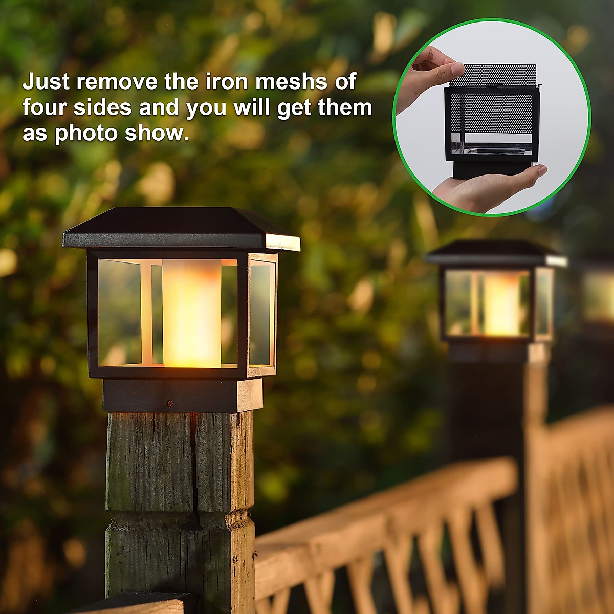 Glintoper 2 Pack Solar Fence Post Lights Outdoor, Solar Powered Post Cap Lights, High Brightness SMD LED Decorative Lighting Waterproof for 4x4, 5x5 or 6x6 Wood Posts, Patio Yard Landscape Decor