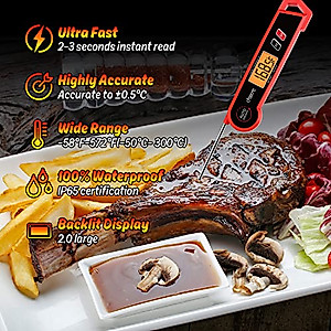 Chooone Waterproof Instant Read Meat Thermometer with Probe, Meat Temperature Thermometer with Backlight & Calibration, Digital Cooking Food Meat Candy Thermometer for Grill Candy Kitchen BBQ Smoker
