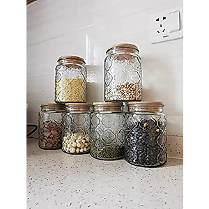 Livejun Vintage Glass Jar Canister Storage Jar with Seal Wooden Lid Retro Design for Kitchen Counter, Pantry, Tea, Sugar, Coffee Tea Beans,Flour 23.5 oz Set of 2 (Plum blossom)