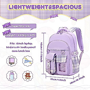 PIG PIG GIRL Girls Backpack, Lightweight Kids Backpack Functional Pockets Kawaii School Backpack Watrer Resistant Boogbag for Primary Elementary School,Purple
