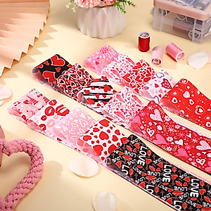 Buryeah 75 Pcs Valentine's Day Fabric Roll 2.5 Inch Red Heart Precut Fabric Quilting Strip Holiday Prints Fabric Bundle for Quilting Cloth Patchwork Sewing DIY Craft, 15 Styles