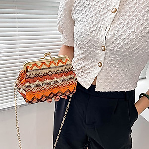 Aktudy Fashion Women Straw Woven Shoulder Bag Summer Beach Vacation Chain Lock Handbags Ladies Crossbody Messenger Bag