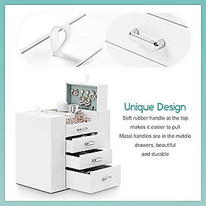 Homde Jewelry Organizer for Girls Women Jewelry Box Necklaces Rings Earrings Display Stand Jewelry Storage Holder Case for Bracelets Watches Sunglasses (White)