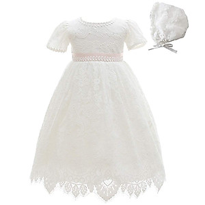 Meiqiduo Baby Girls Lace Party Dresses Infant Princess Wedding Gowns Birthday Formal Dress for Toddler