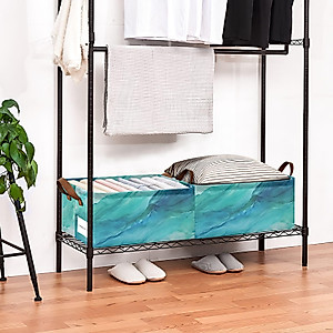 NFMILI Storage Basket Blue Teal Marble Print Storage Bins with Steel Frame，Foldable Storage Cube with Handles 1 Pack
