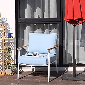 BLUU Single Lounge Chair Patio Furniture Aluminum Outdoor Chair with Cushions for Indoor Garden Porch Deck, Blue