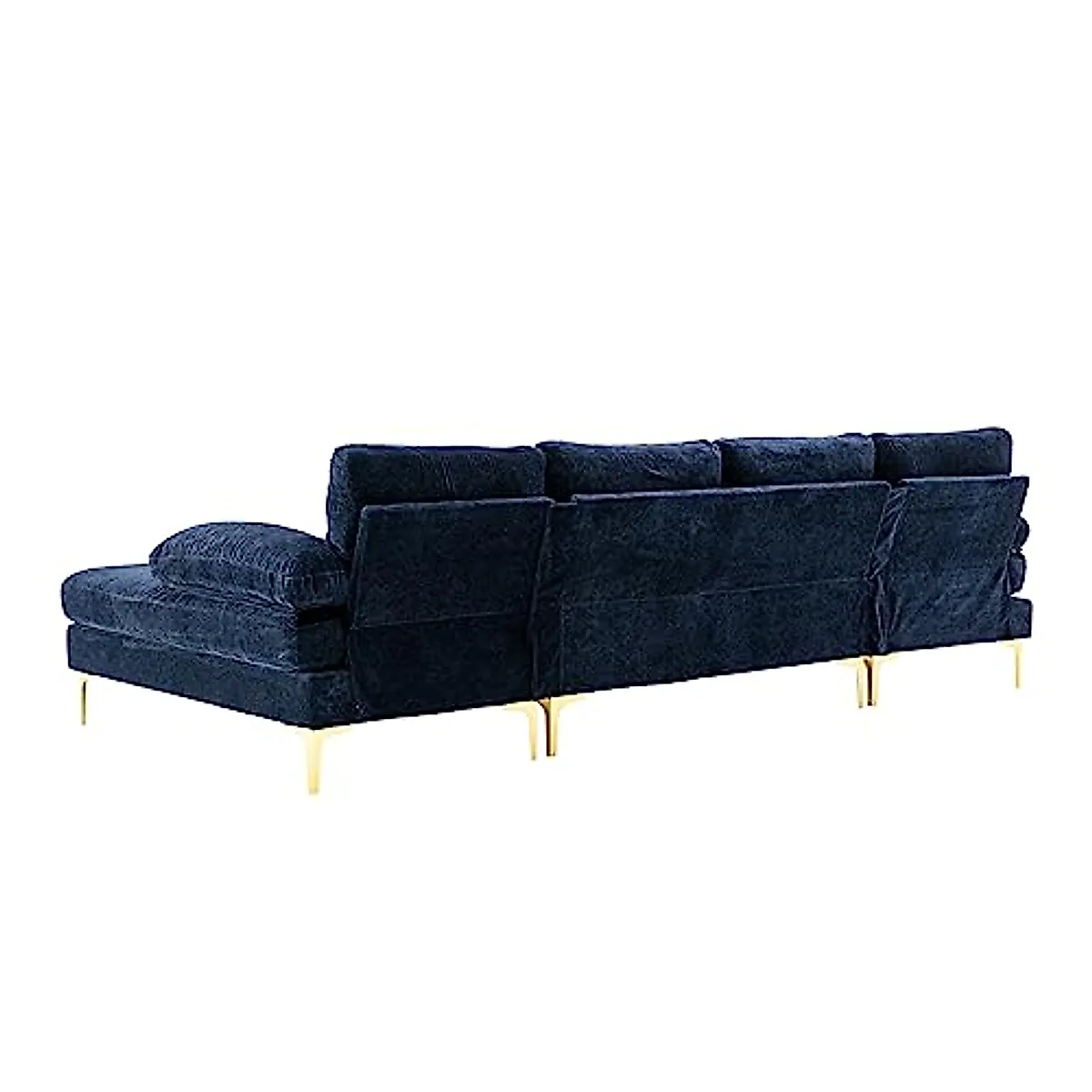 Zaboro 110" U-Shaped Sectional Sofa, 4-Seater Modular Sofa Couch with Double Chaises, Velvet Accent Sofa with Golden Metal Legs & Armrest Pillows, for Living Room, Apartment and Office,Navy Blue