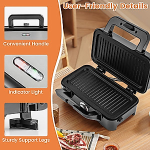 COSTWAY 3-in-1 Sandwich Maker, 1200W Electric Waffle Maker with 3 Removable Non-Stick Plates, Grilled Cheese Maker with 5-Gear Temperature Control, Panini Press Grill for Breakfast