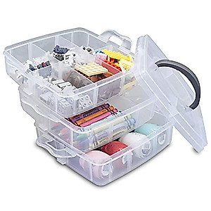 2 Pack - Stackable Craft Organizer Box, 3-Layer Small Storage Container Case, with Adjustable Compartments for Beads, Crafts, Jewelry, Fishing Tackle (5.75 x 5.75 x 5 inches)