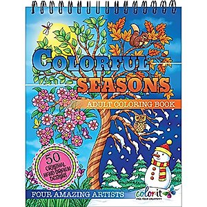 Colorful Seasons Adult Coloring Book - Features 50 Original Hand Drawn Designs Printed on Thick, Artist Quality Paper with Premium Hardback Covers, Top Spiral Binding, and Perforated Pages by ColorIt