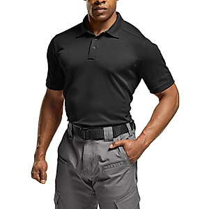 CQR Men's Polo Shirt, Long and Short Sleeve Tactical Shirts, Dry Fit Lightweight Golf Shirts, Outdoor UPF 50+ Pique Shirt, Frost Essential Black, Large