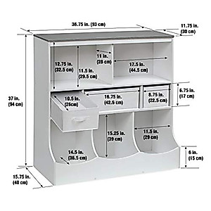 Badger Basket Combo Bin Toy Storage Unit and Book Shelf for Kids with 3 Baskets - White/Gray