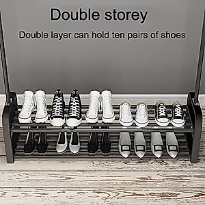 ZBYL Clothes Rack Garment Rack Rail, Metal Double Layer Clothing Closet Rack Hanger Stand with Shelves, Portable Clothing Coat Organizer Rack with Bottom Rack, 110×148cm