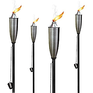 Garden Torch Set of 4 Garden Backyard Landscape Lanterns - 60 Inch Citronella Patio Metal Torch (Satin Silver) by Deco Window