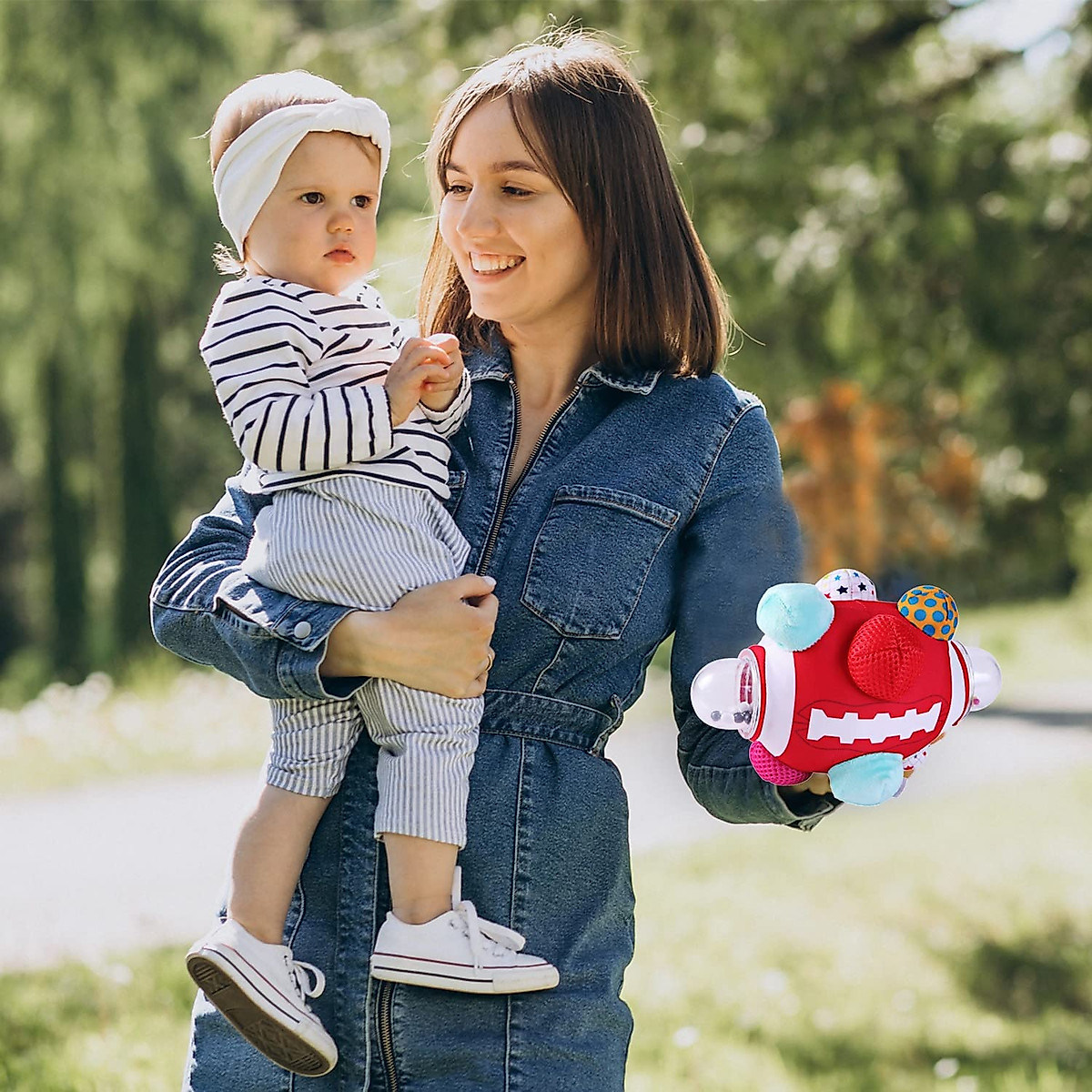 The Season Toys Football Bumpy Ball for Baby Cognitive Developmental, Baby Boys & Girls – Newborn to 36 Months Sensory Football Rattle Toy, Red