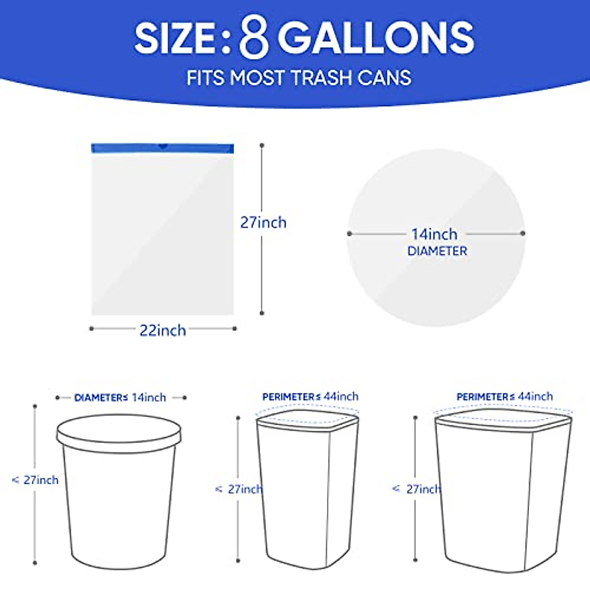 Trash Bag 8 Gallon Medium Drawstring Garbage Bags for 8 Gallon Trash Cans, Kitchen Bedroom Bathroom Living room Office Restaurant Thickened Stretchy (60 Count)