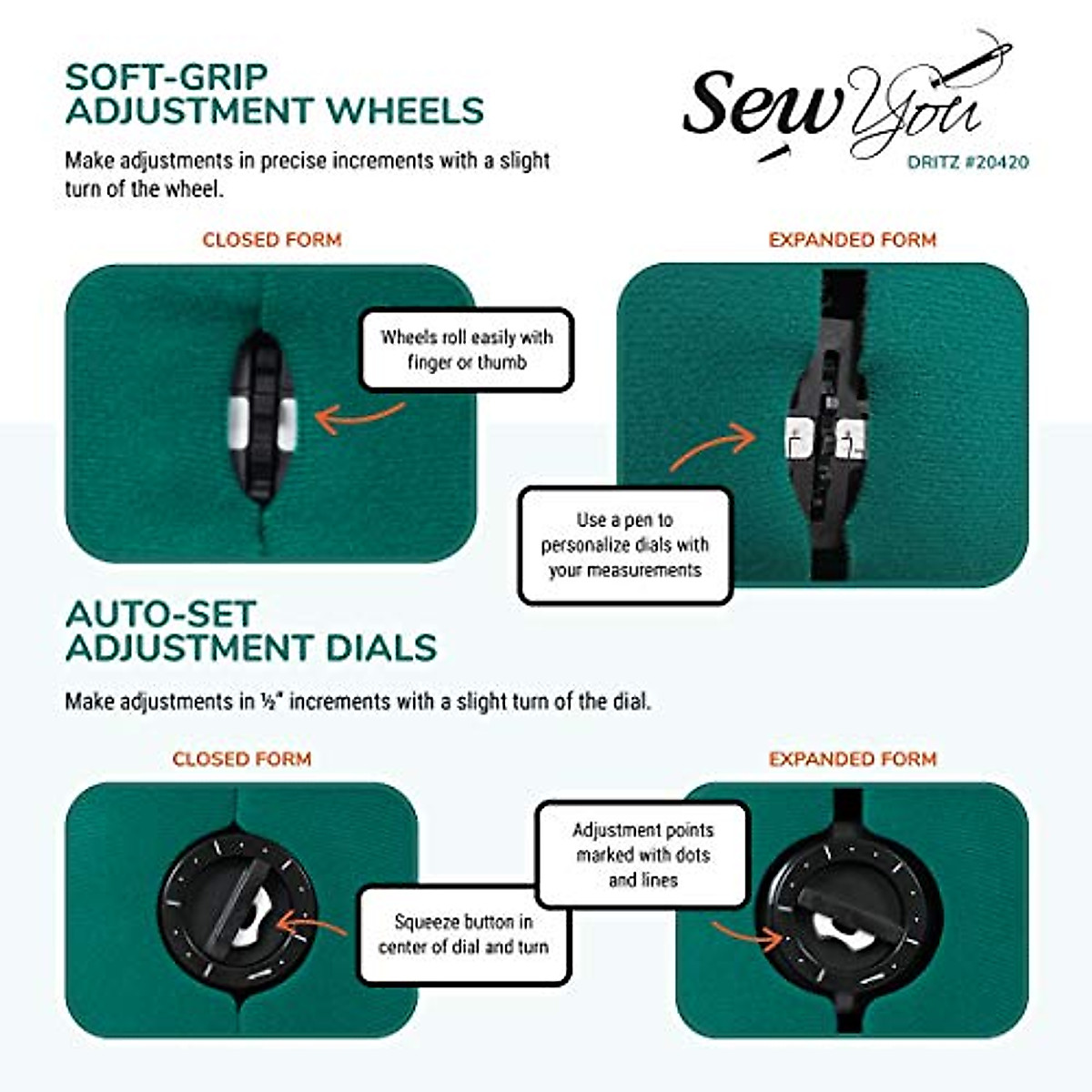 Dritz Sew You Adjustable Dress Form, Small, Opal Green