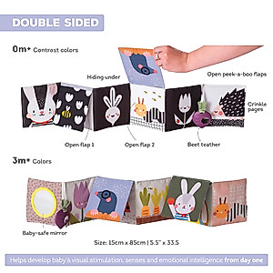 Taf Toys Urban Garden Soft Cloth Newborn Book, Crinkle Baby Book. High Contrast Sensory Toys. Early Education Activity Toy. Infant Tummy Time Toys. Multi-Sensory Textures and a Baby-Safe Mirror