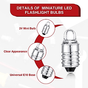 Honoson 10 Pieces E10 LED Bulbs 3 Volt Miniature Flashlight Bulbs E10 Replacement Bulbs Mini Lamps Cool White