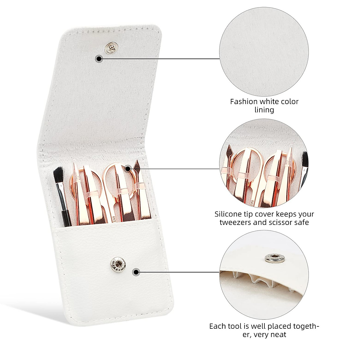 Precision Eyebrow Tweezers Set Pack of 6 for Women Ingrown Facial Hair Removal Pointed Rose Gold Tweezers Scissors Brush Kit for Splinter with Leather Case Gift