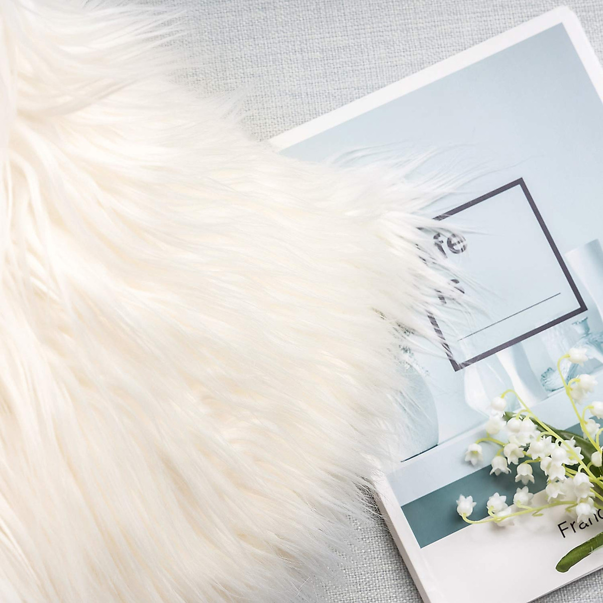 Ashler HOME DECO Pack of 2 Decorative Luxury Style Beige-White Faux Fur Throw Pillow Case Cushion Cover 18 x 18 Inches 45 x 45 cm