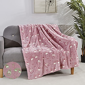 Elegant Comfort Glow in The Dark Lightweight Throw Blanket - Ultra Soft, Fuzzy and Cozy Luminous Blanket - All Season Decorative for Kids Throw Blankets, 50 X 60 inches, Pink Rainbow