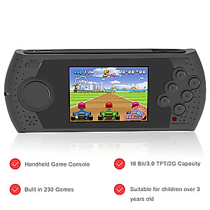 Handheld Games for Kids 16 Bit Retro Video Game Player Built-in 230 HD Games 3” TFT Screen Rechargeable Electronic Games Support Headphone for Best Gift (Black)