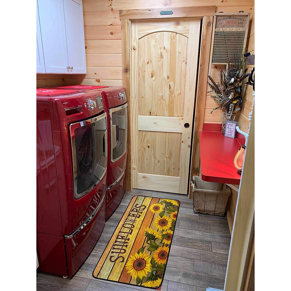 Flytime Rustic Sunflower Runner Rug with Non-Skid Washable Kitchen Floor Rugs Laundry Room Mat Waterproof Floor Runners 16X40Inches