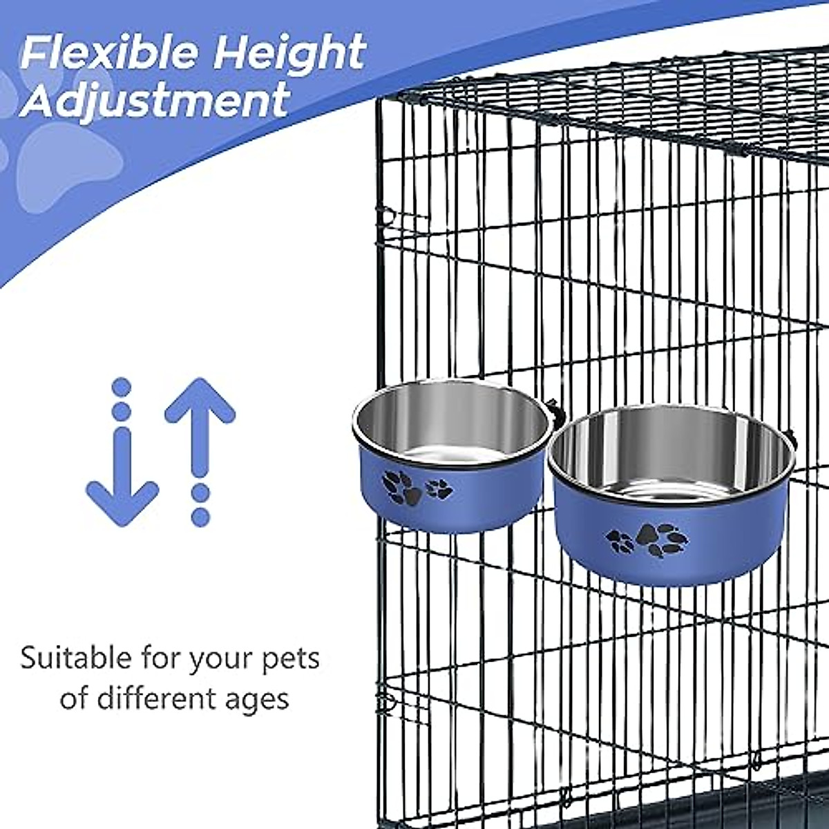 OFFKITSLY 2 Pack Stainless Steel Dog Crate Water Bowls, No Spill, Anti-Tipping, Hygienic, Easy to Clean, Cute Pattern, Perfect Size