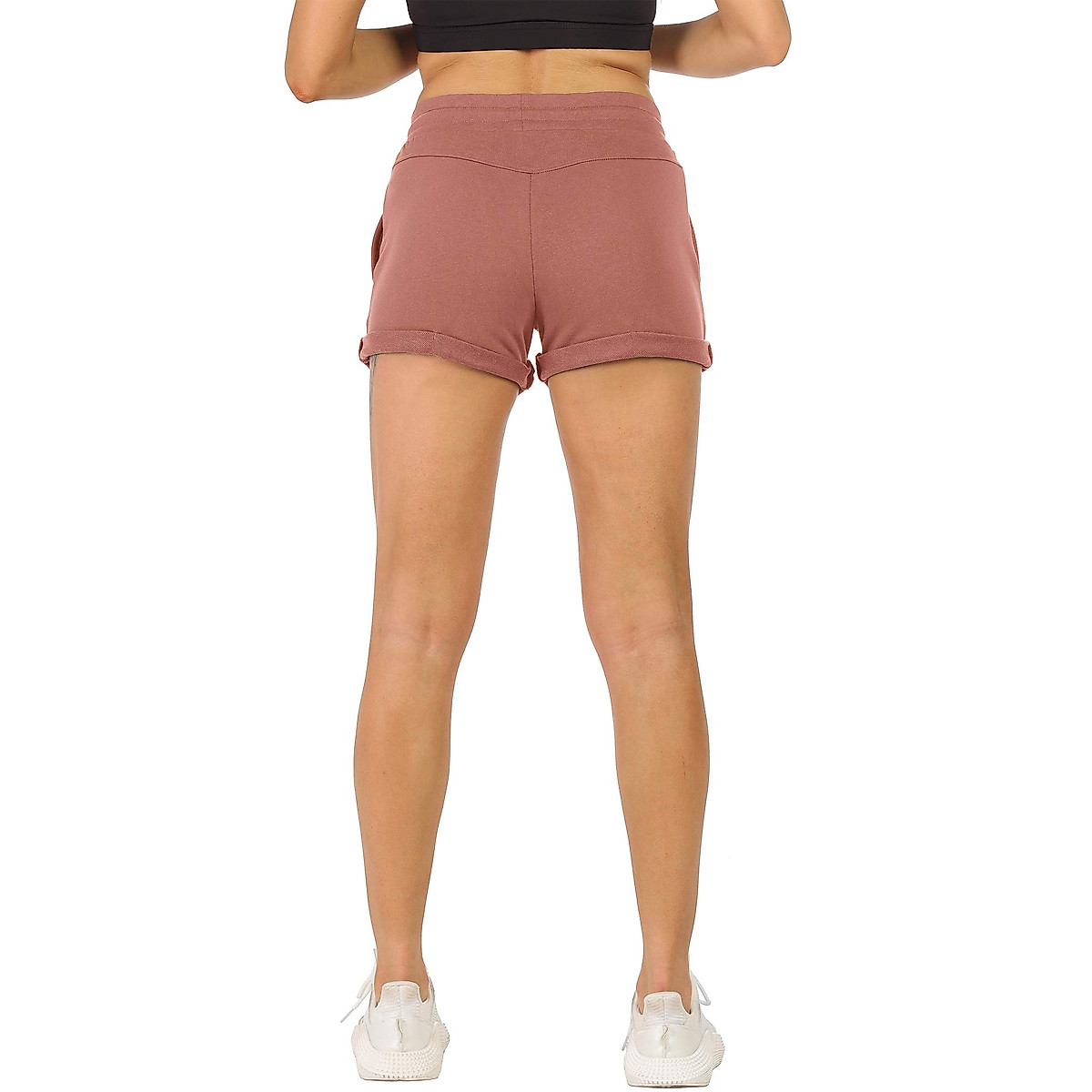 icyzone Workout Lounge Shorts for Women - Athletic Running Jogging Cotton Sweat Shorts (L, Dusty Pink/Light Gray)