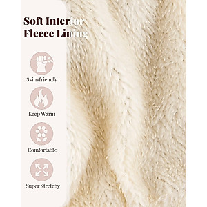 Alepo Womens Winter Beanie Hat, Warm Fleece Lined Knitted Soft Ski Cuff Cap with Pom Pom(Black+Oatmeal)