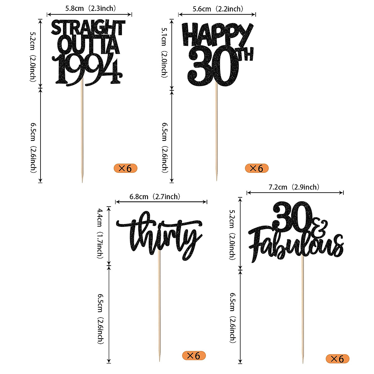 24 Pack 30th Birthday Cupcake Toppers Thirty Awesome Since 1994 Straight Outta 1994 Cupcake Picks 30 Fabulous Cake Decorations for 30th Birthday Anniversary Party Black