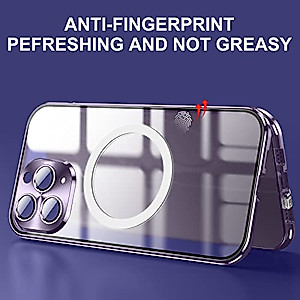 Jonwelsy Case for iPhone 14 Pro Max, 360 Degree Double-Sided Protection Compatible with Magsafe Magnetic Adsorption Metal Bumper Front Tempered Glass Back Frosted PC Cover for 14 Pro Max 6.7" (Gold)