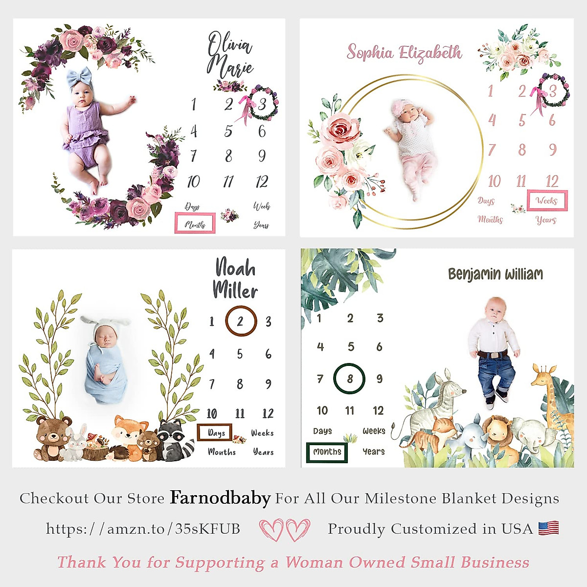 Personalized Baby Milestone Blanket 50x40 Girl Floral, Customized Milestone Blanket, Monthly Milestone Blanket, Baby Photo Prop Blanket, Custom Milestone Blanket, Baby Growth Chart, Baby Keepsake