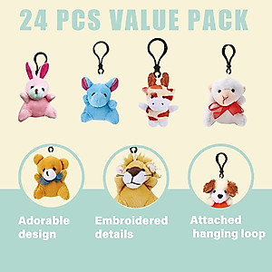 DINESIL 24 Pack Mini Plush Animals Toys, Small Stuffed Animal Plush Keychain Set for Goodie Bag Fillers, Easter Basket Stuffers, Easter Party Favors, Classroom Prizes