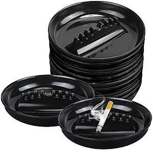 12 Pcs Round Melamine Ashtray Large Plastic 6.69'' Ashtray Holder Vintage Ash Tray for Indoor Outdoor Home Bar Restaurant Tabletop Ash Tray (Black)