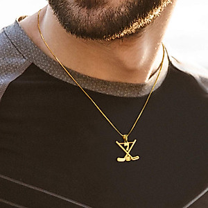 AILIN 925 Sterling Silver Custom Hockey Necklace With Lucky Number and Name Personalized Engraving Pendant Ice Hockey Sticks Sports Chain Charm Athletic Jewelry Gifts For Men Son Women