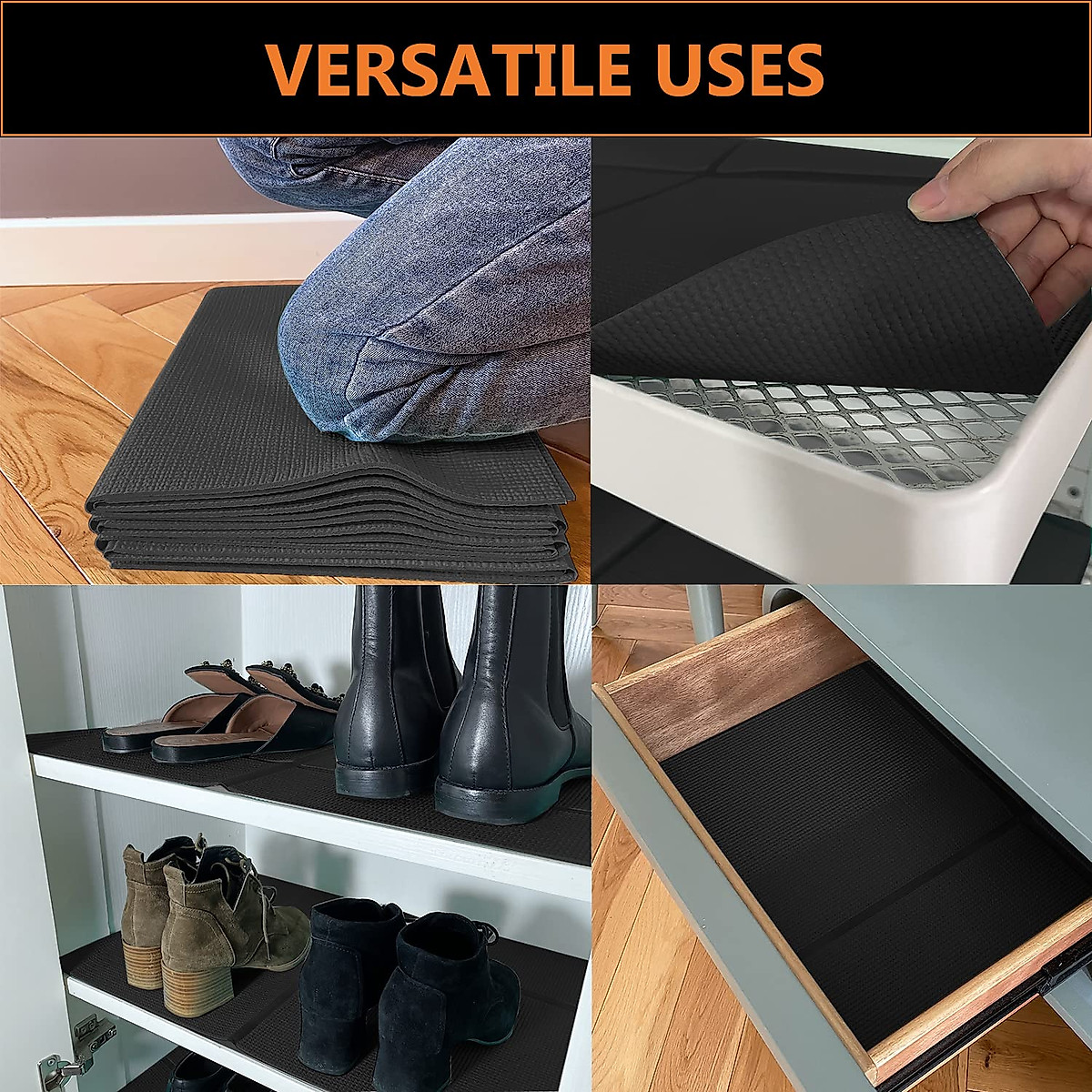 Under Sink Kitchen Mat Liner- 68’’ x 24’’ Big Size Non-adhesive Under Sink Protector with Bump Texture Black Shelf Liner Drawer Liner