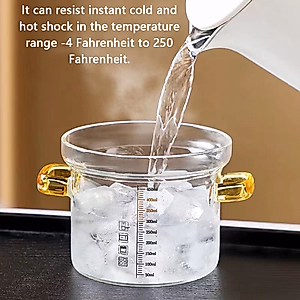 DEESUNG Glass Bowl with Handles and Lid, 15 OZ, With Measurement Marks, Food Grade High Borosilicate Glass, Measure Bowl, Bowl for Cereal, Dessert, Pasta, Salad and Soup