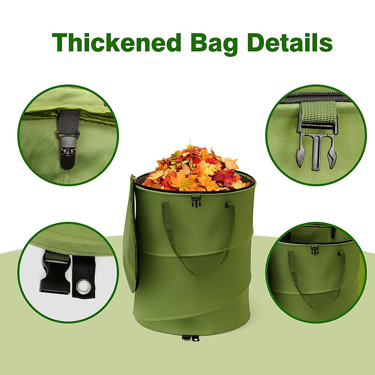 Collapsible/Pop Up Trash Can, Outdoor Trash Can and Recycling Bin 13.8x15.8 In, 600d Oxford Cloth Yard Waste Bags, Camping Trash Can Collapsible with Clip and Zip lid (1Pcs-Green 10 Gallons)
