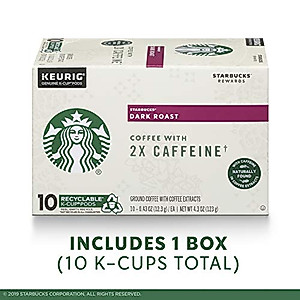 Starbucks Dark Roast K-Cup Coffee Pods with 2X Caffeine, for Keurig Brewers, 6 boxes (60 pods total)