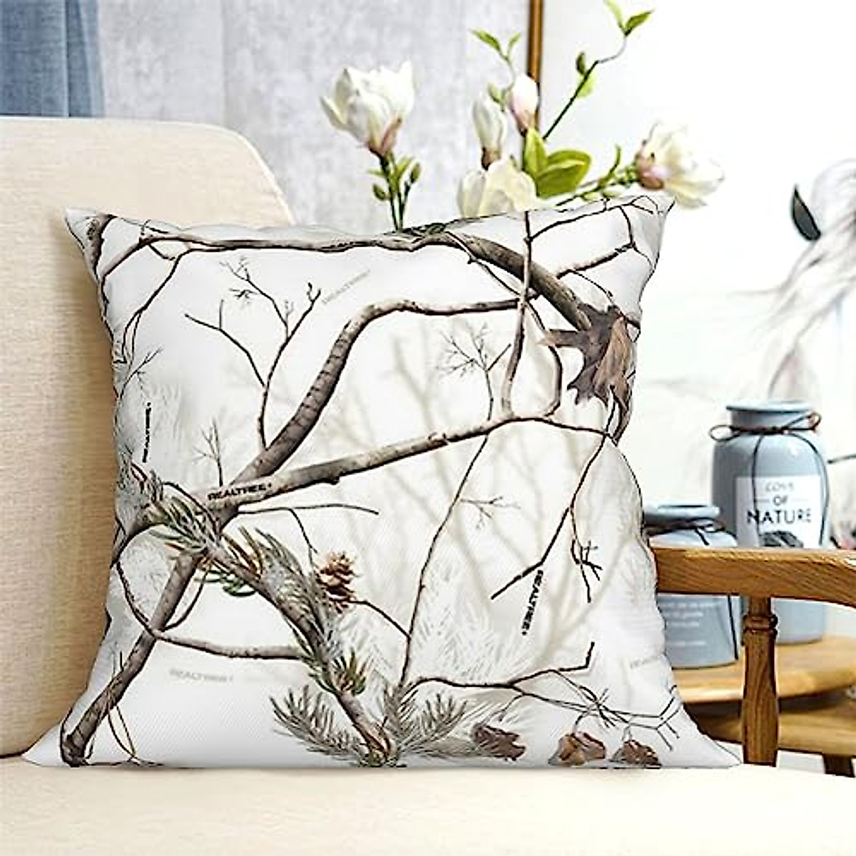 WURTON White Trees Camo Print Throw Pillow Covers, Soft Square Cushion Case,for Sofa, Couch,Bed Chair-18 X 18 Inch