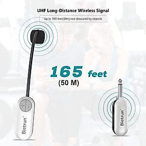 Bietrun UHF Wireless Microphone Headset, 165ft Range, Working Time 6H, 1/4''Plug, Wireless Headset Mic ＆Handheld Mic 2 in 1, for Karaoke Speaker, Amplifier, Mic Speakers, PA System, Teaching, Fitness