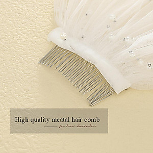 HEREAD Pearl Bride Wedding Veil White Fingertip Cathedral Bridal Tulle Veils Hair Accessories with Comb and Cut Edge (35.4“ Length)