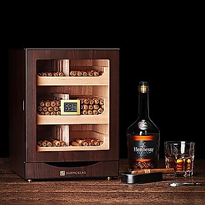 GLENCREAG Cigar Humidor Cabinet for 100 to 150 Cigars with Digital Hygrometer, Spanish Cedar Lining, Tight-Seal Magnetic Door, 3+1 Large Capacity Drawers & 2 Crystal Gel Humidifiers, Gift for Men
